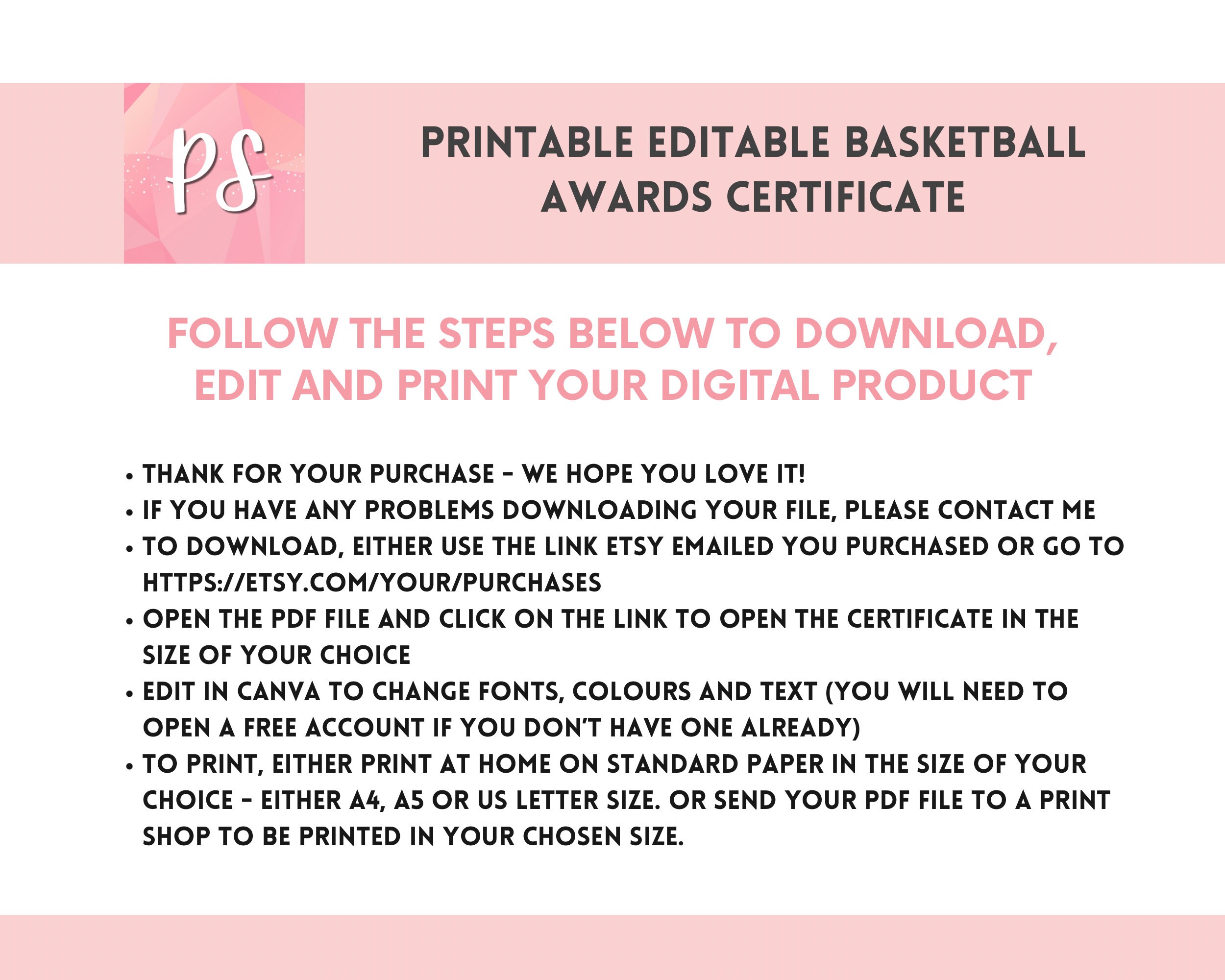 Editable Printable Basketball Awards Certificate | Personalise ...