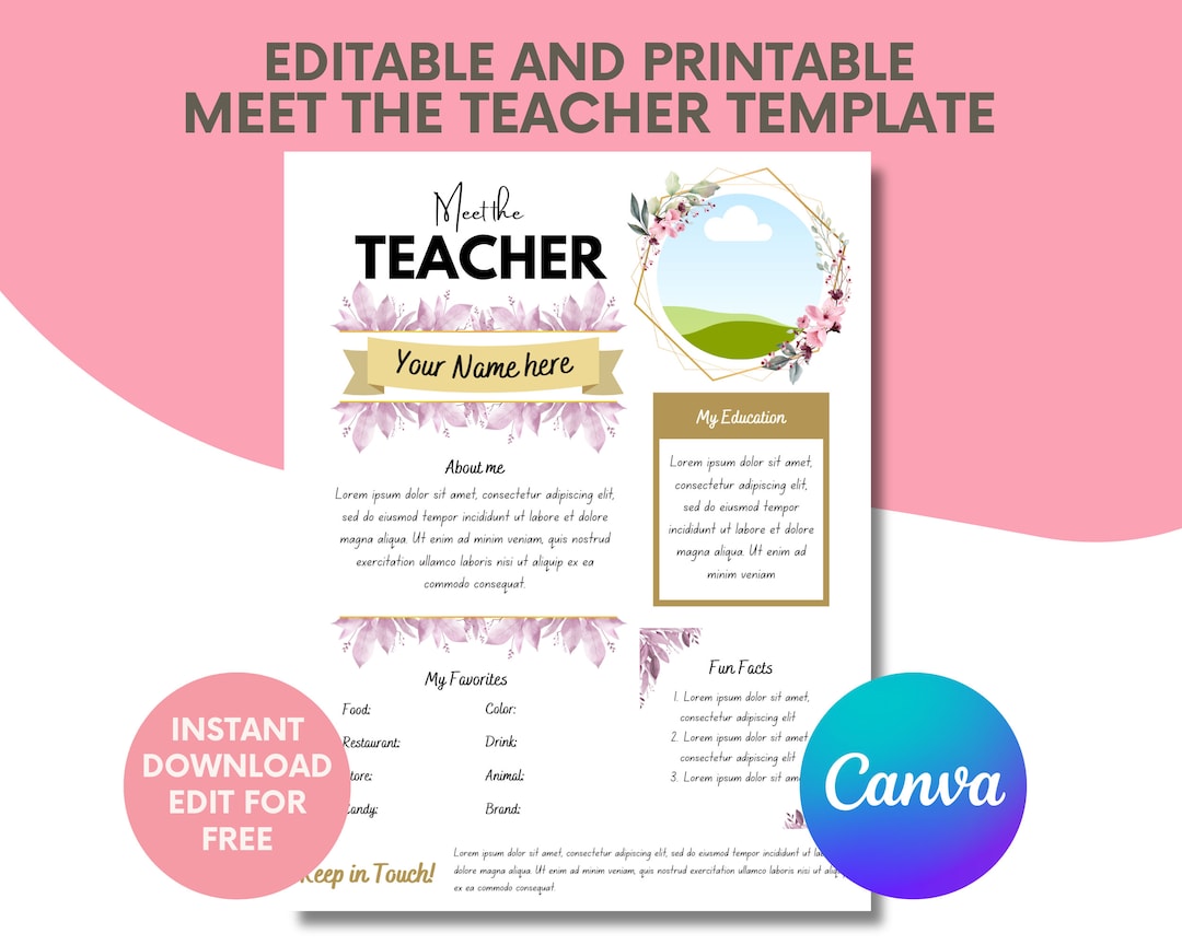 Editable Meet the Teacher Template - Pink Floral - Personalize in Canva ...