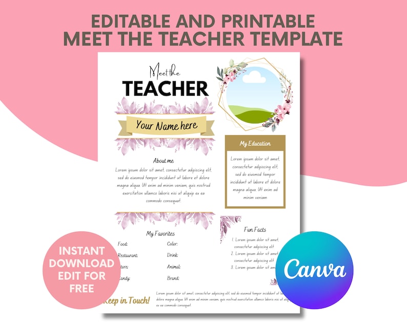 Editable Meet the Teacher Template - Pink Floral - Personalize in Canva ...