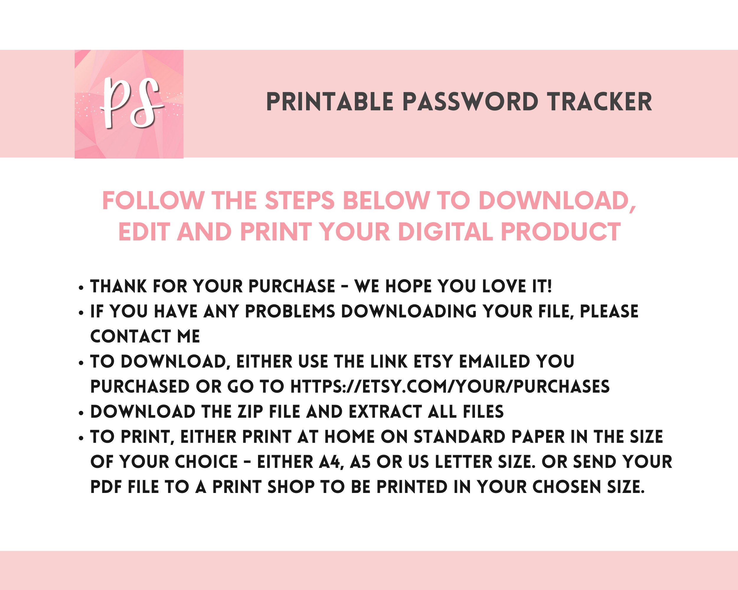 Printable Password Tracker - 5 Colors - Instant Download - Password Log ...