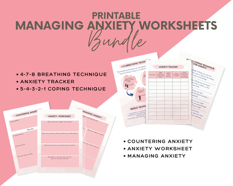 Printable Managing Anxiety Worksheets Bundle - Anxiety Relief - Anxiety ...