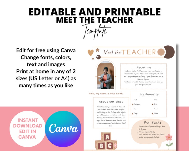 Editable Meet the Teacher Template Boho Style Personalize in Canva ...
