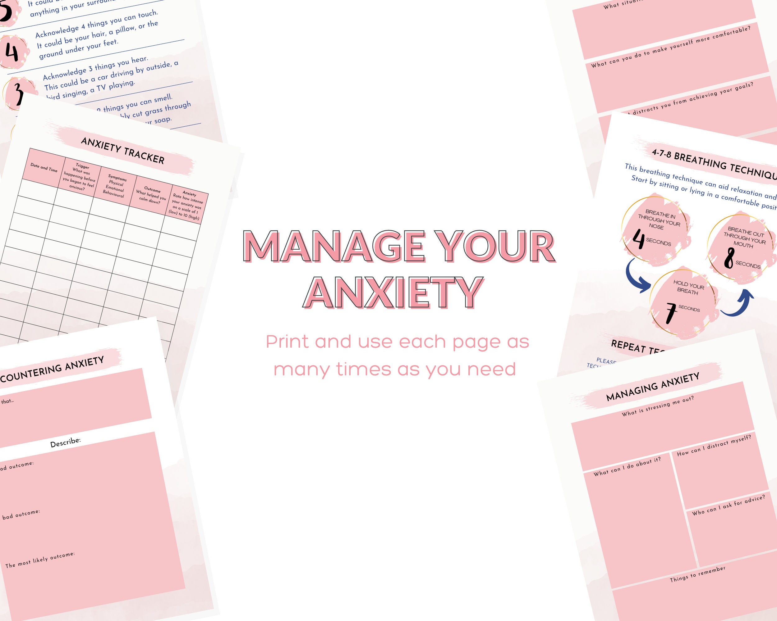 Printable Managing Anxiety Worksheets Bundle Anxiety Relief Anxiety ...
