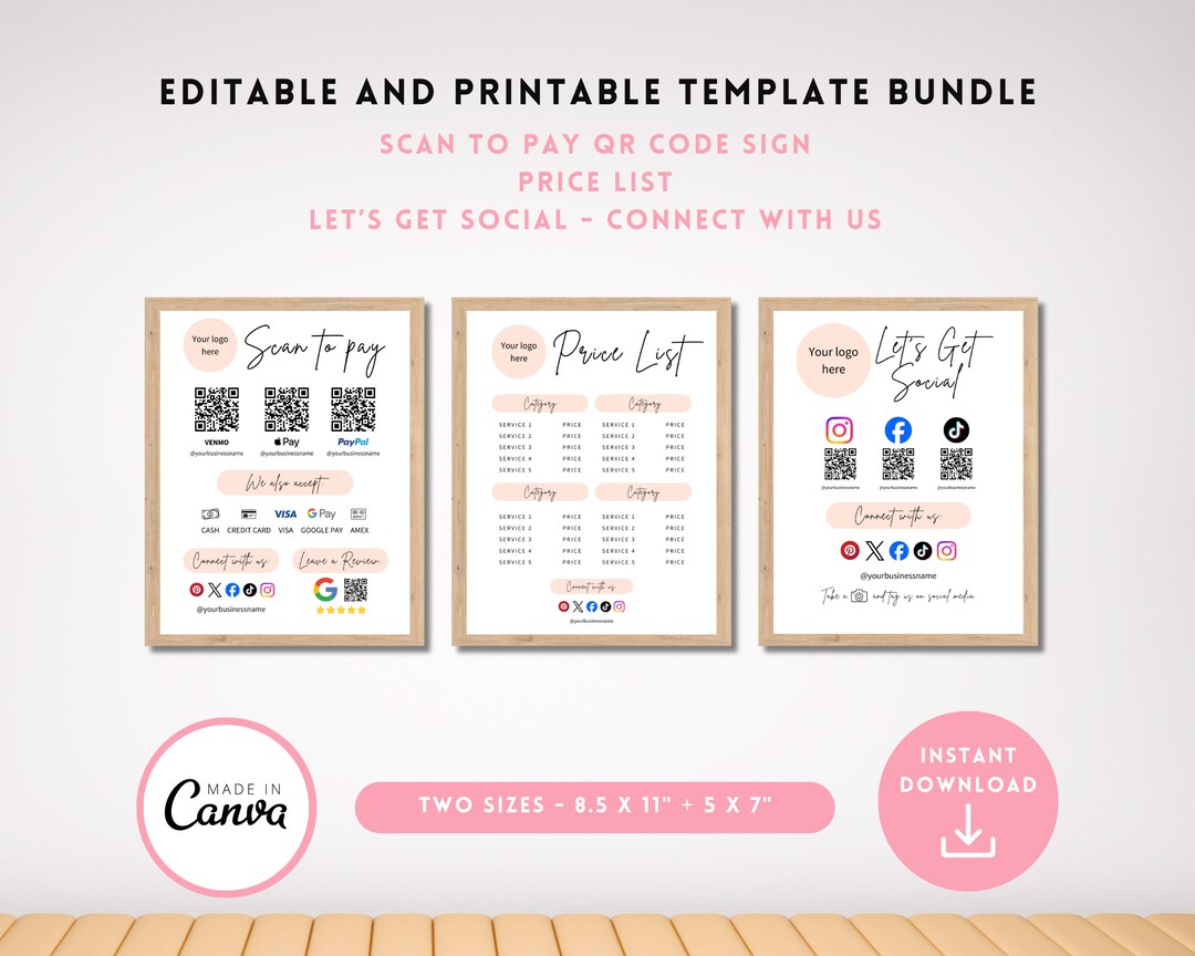 Editable Printable Scan to Pay QR Code Bundle Including Price List and ...