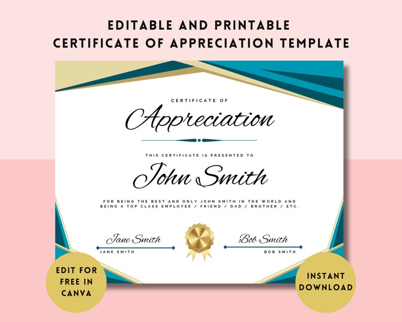 Editable Printable Certificate of Appreciation Template in Size 8.5" X ...