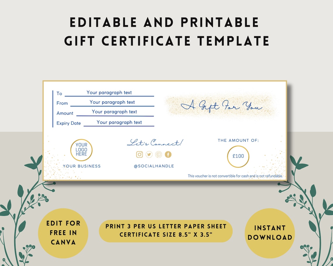 Editable Gift Certificate Template - Printable Gift Card Template ...