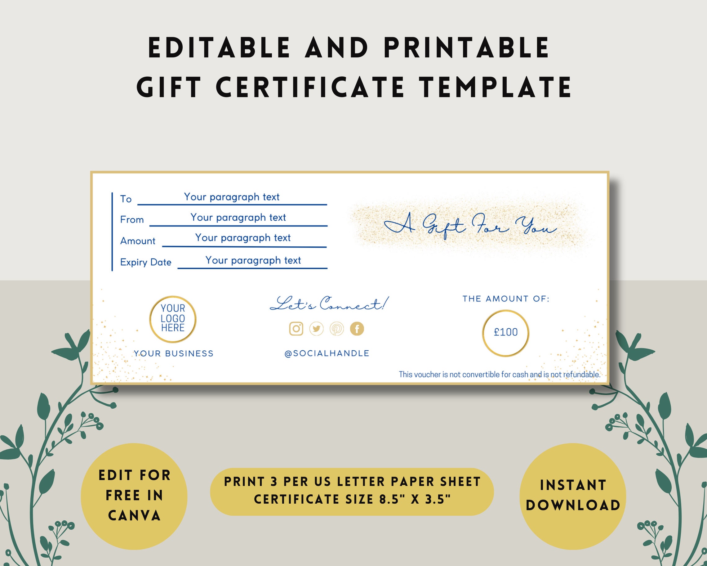 Editable Gift Certificate Template - Printable Gift Card Template ...