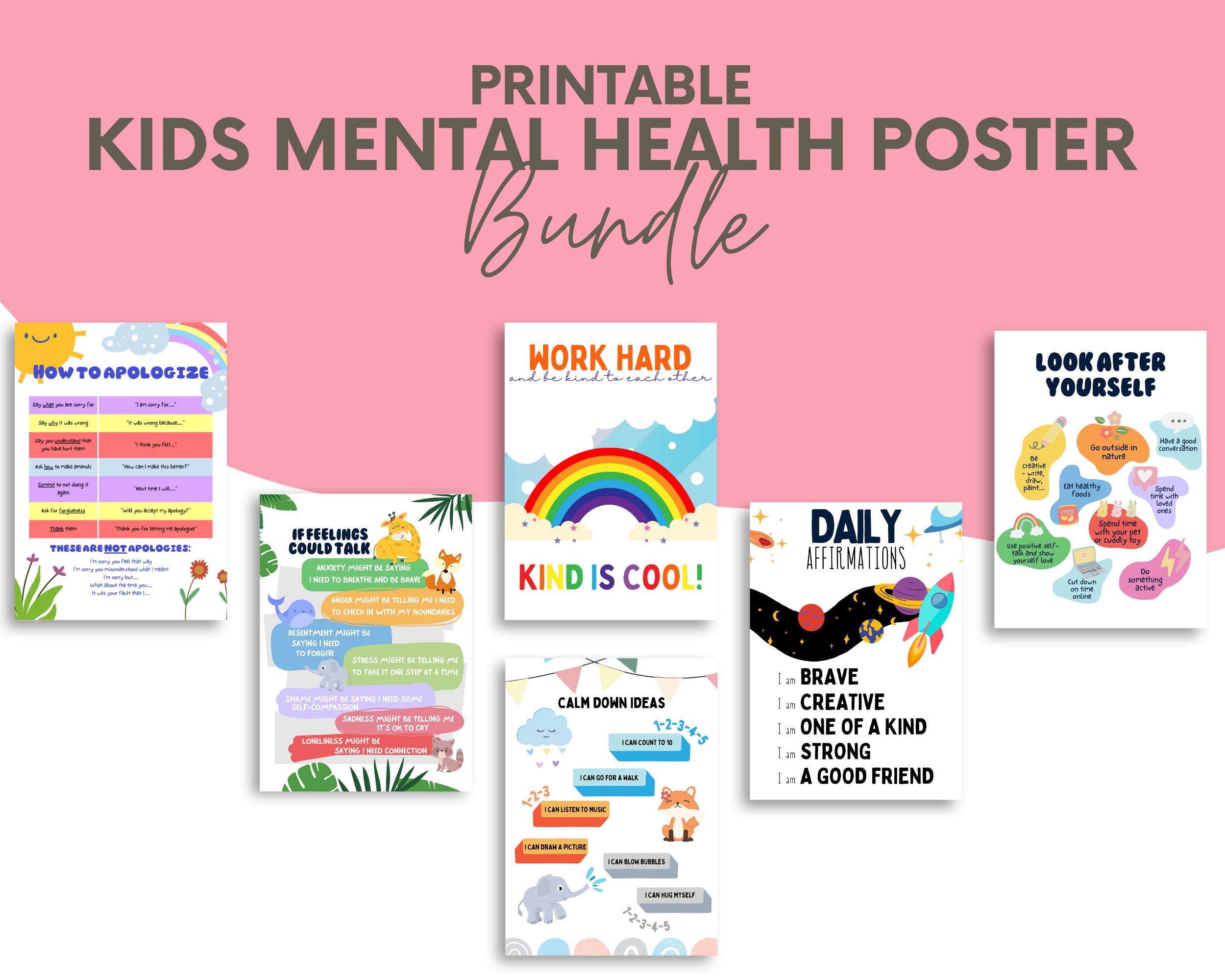 Printable Kids Poster Bundle Feelings Poster How to Apologize Calm Down ...