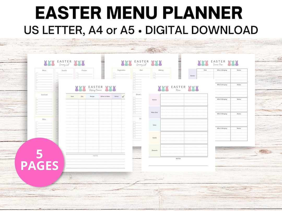 Easter Menu Planner Printable | Menu and Dinner Planner, Baking Planner ...