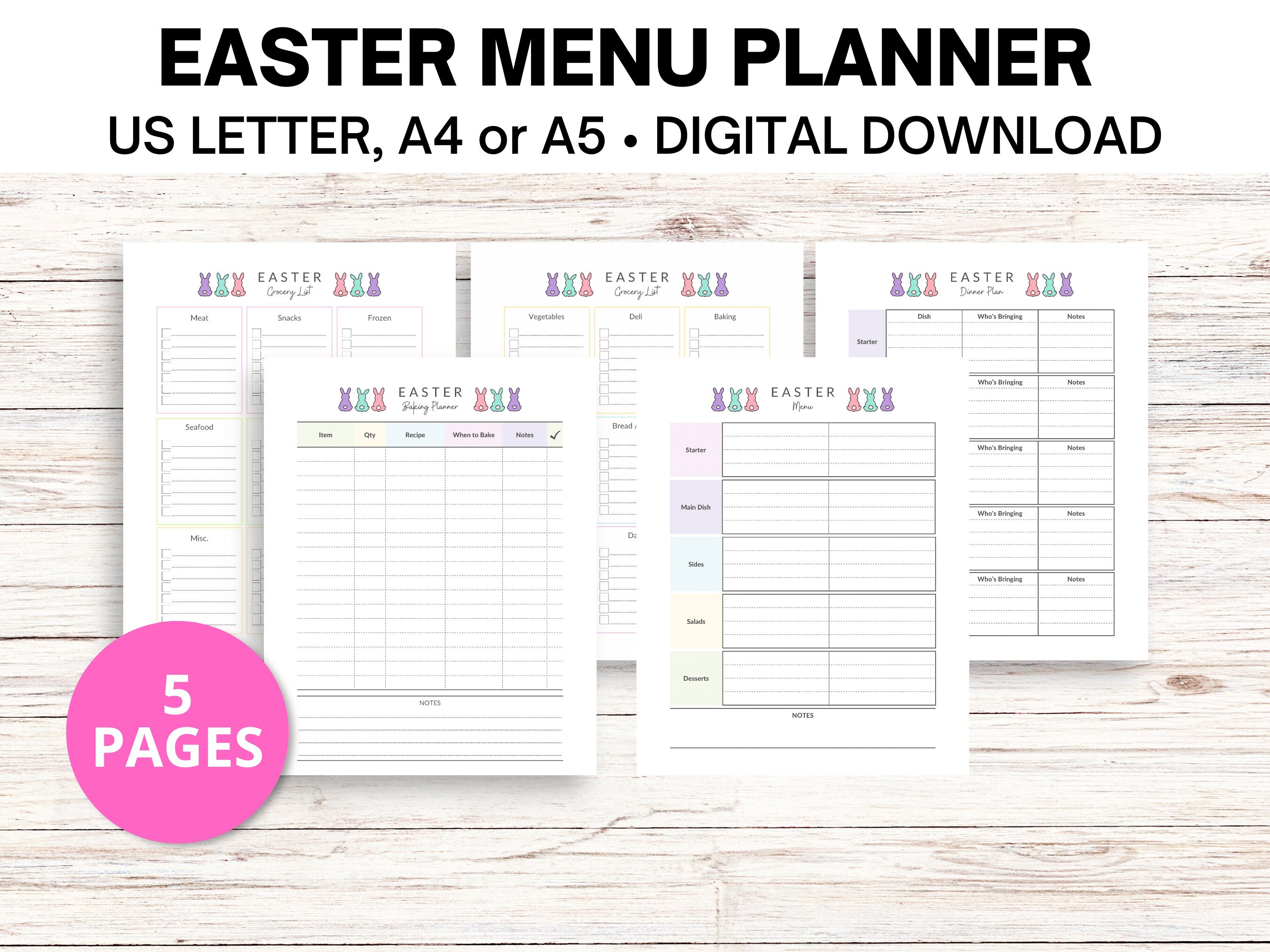 Easter Menu Planner Printable Menu and Dinner Planner, Baking Planner ...