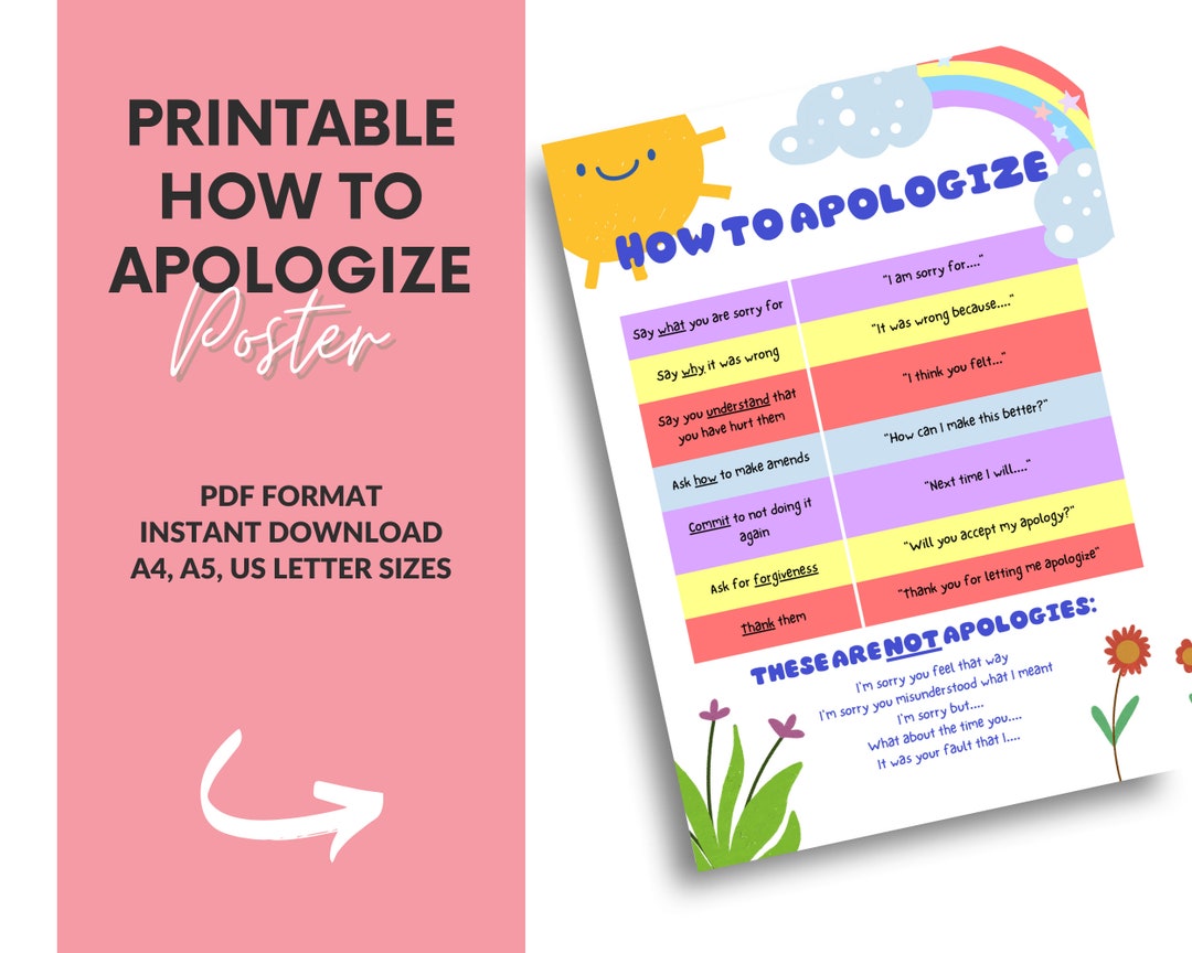 Printable How to Apologize Poster for Kids - Mental Health and Feelings ...