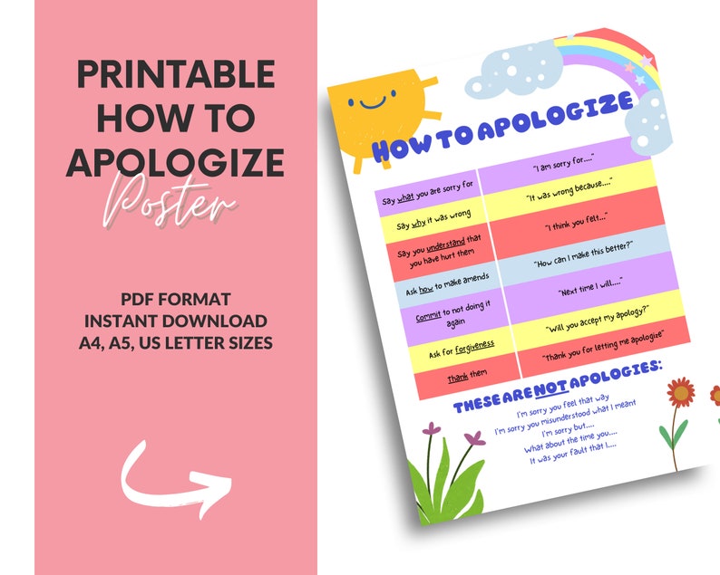 Printable How to Apologize Poster for Kids - Mental Health and Feelings ...
