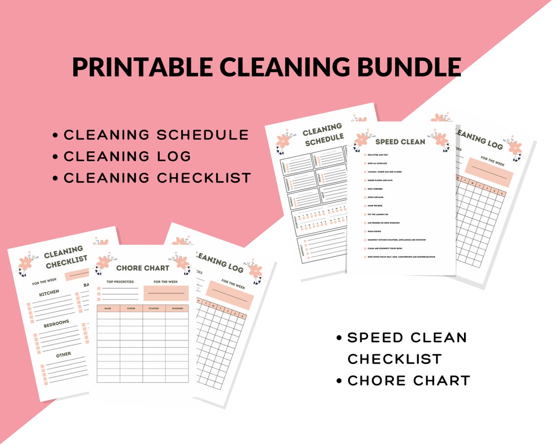Printable Cleaning Bundle | House Cleaning Checklist Kit | Chore Chart ...