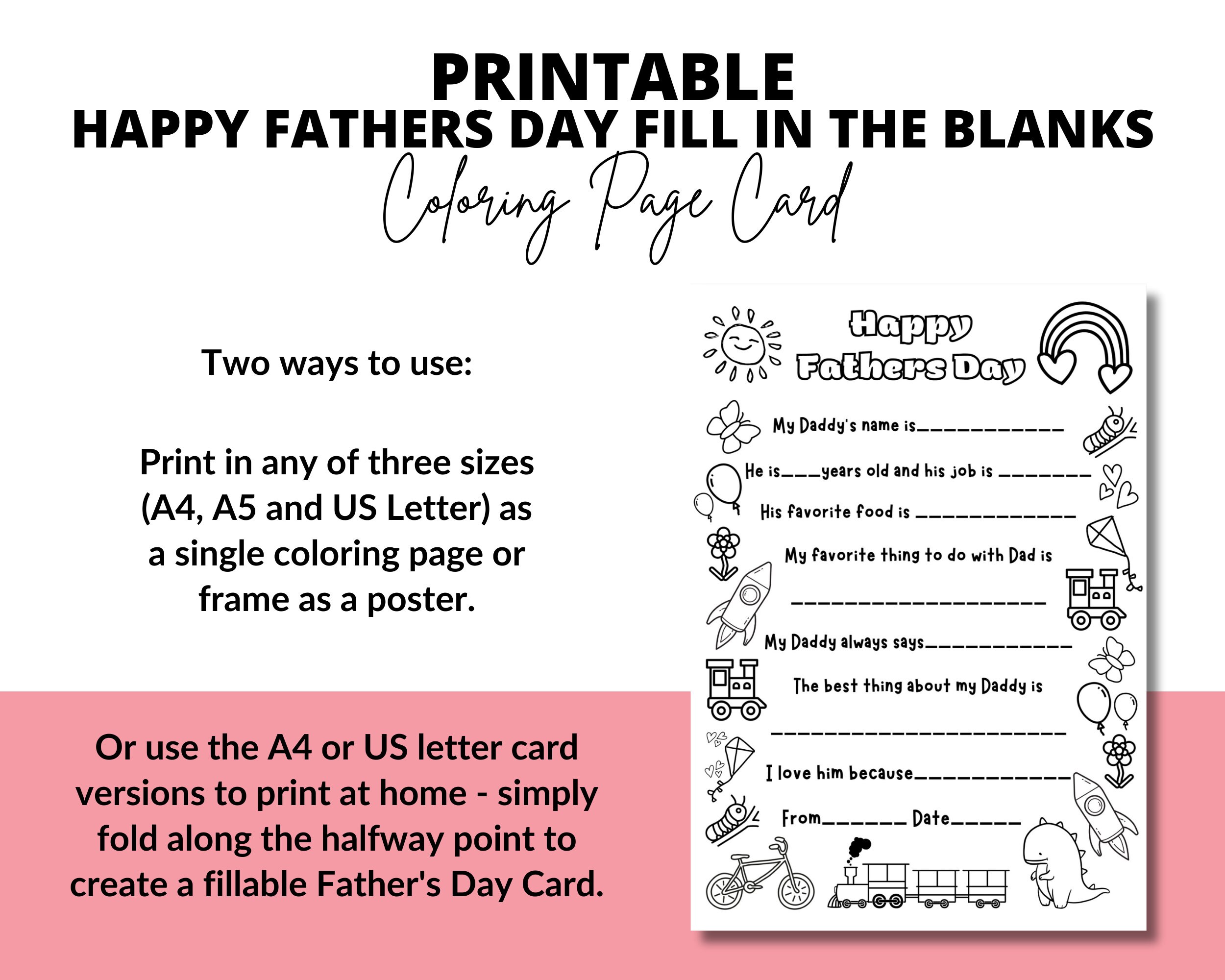 Printable Happy Fathers Day Fill in the Blanks Coloring Page Card Use ...