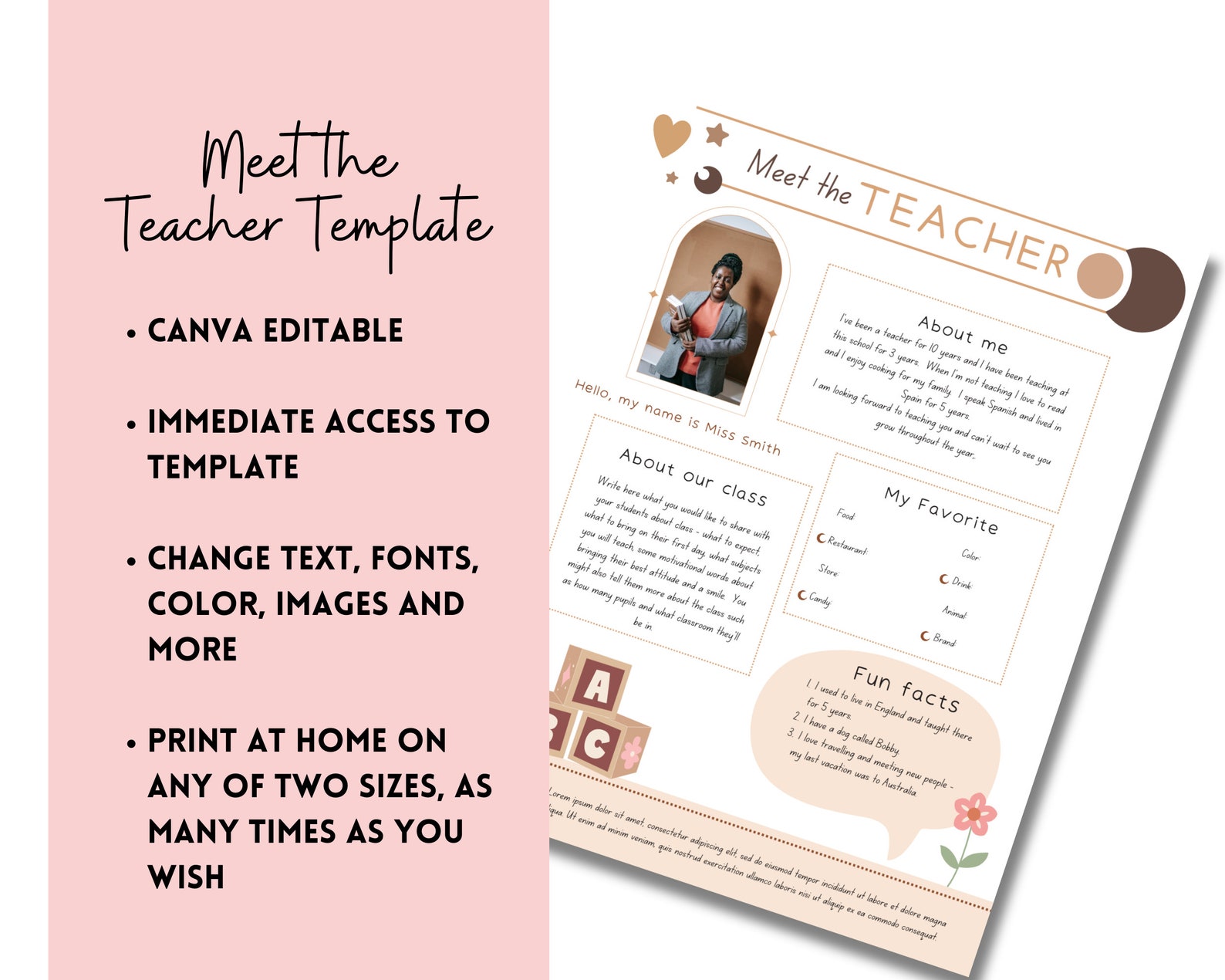 Editable Meet the Teacher Template Boho Style Personalize in Canva ...
