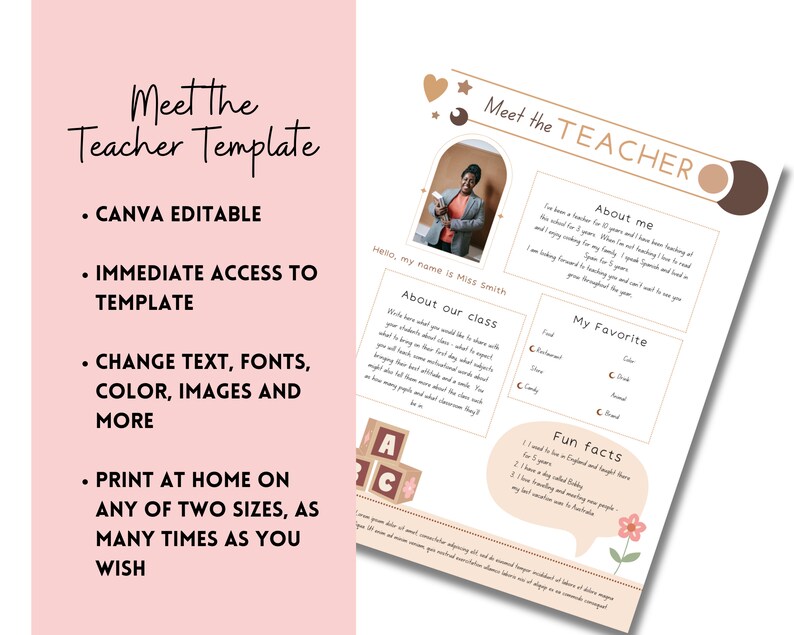 Editable Meet the Teacher Template Boho Style Personalize in Canva ...
