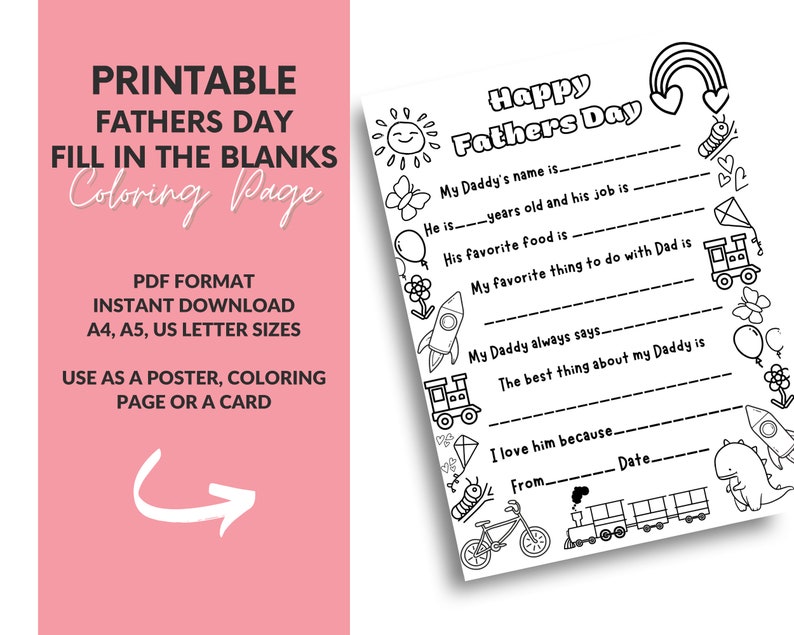 Printable Happy Fathers Day Fill in the Blanks Coloring Page Card Use ...