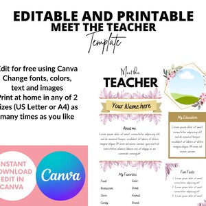 Editable Meet the Teacher Template - Pink Floral - Personalize in Canva ...