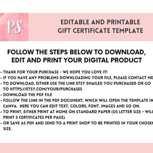 Editable Gift Certificate Template - Printable Gift Card Template ...