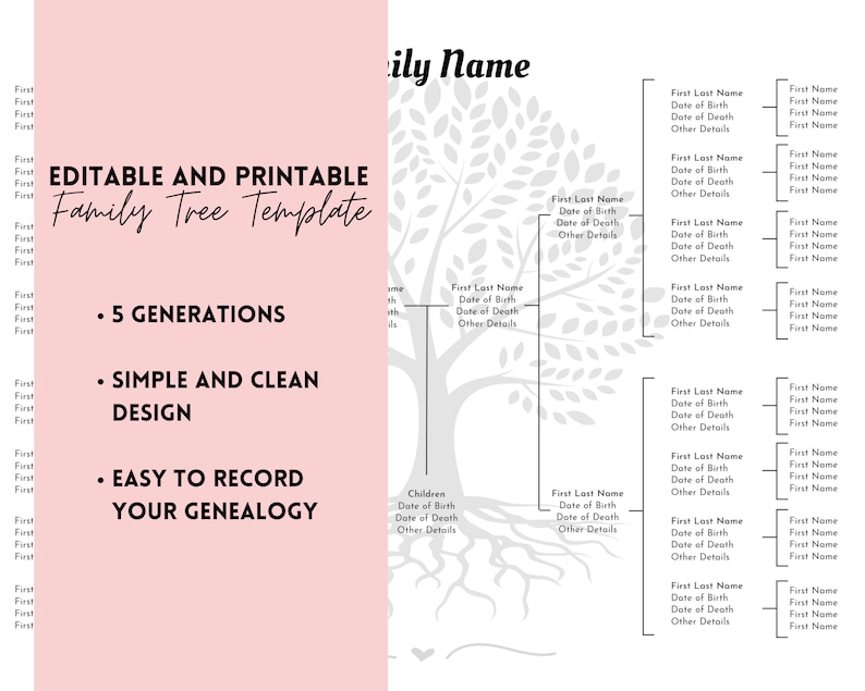 Editable Family Tree Template - Family Tree Chart Printable - 5 ...