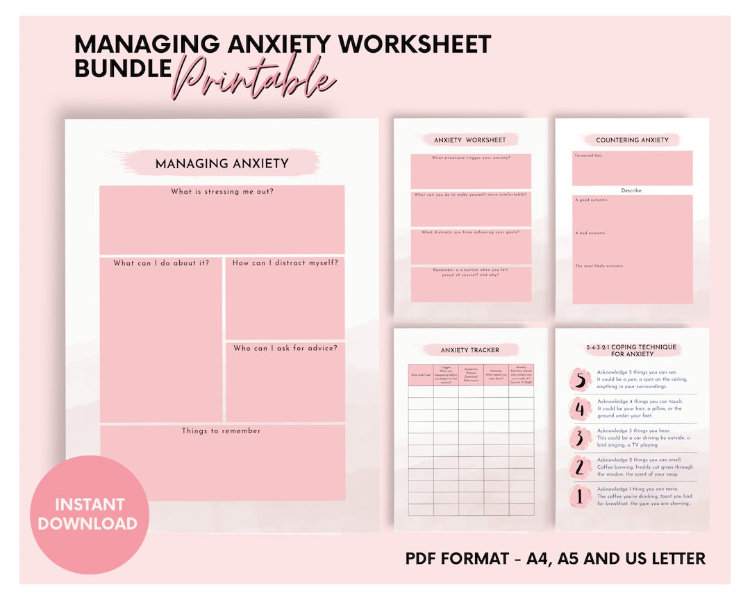Printable Managing Anxiety Worksheets Bundle - Anxiety Relief - Anxiety ...