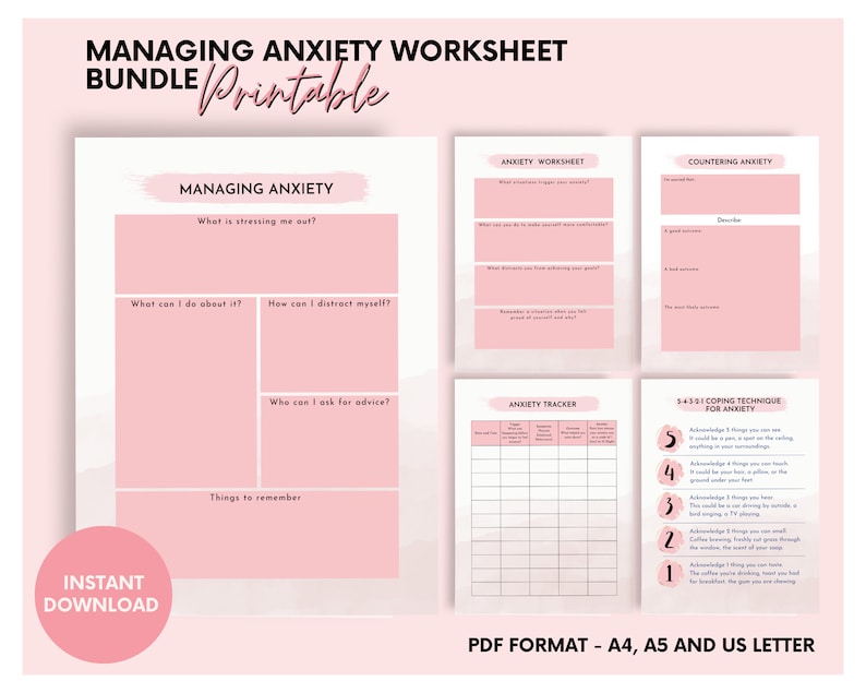 Printable Managing Anxiety Worksheets Bundle Anxiety Relief Anxiety ...