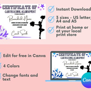 Cheerleading Awards Certificate Editable Printable - Cheer ...