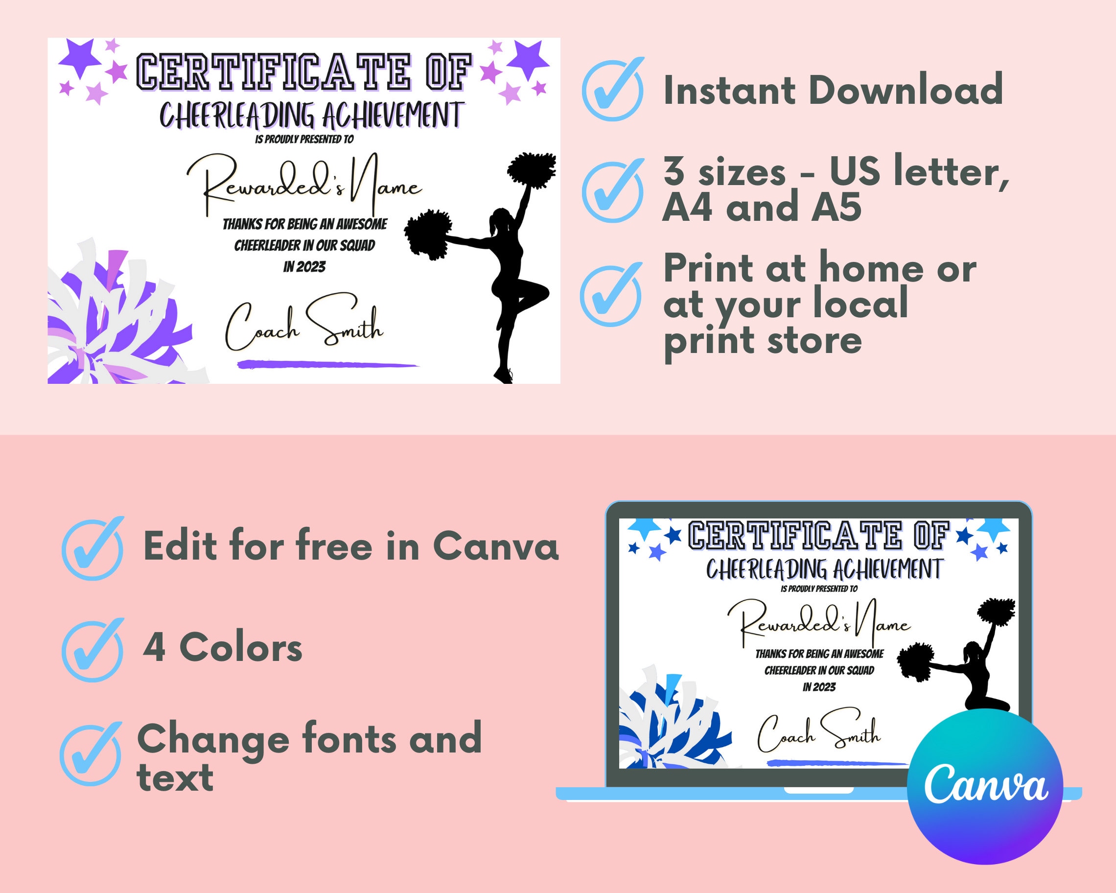 Cheerleading Awards Certificate Editable Printable - Cheer ...