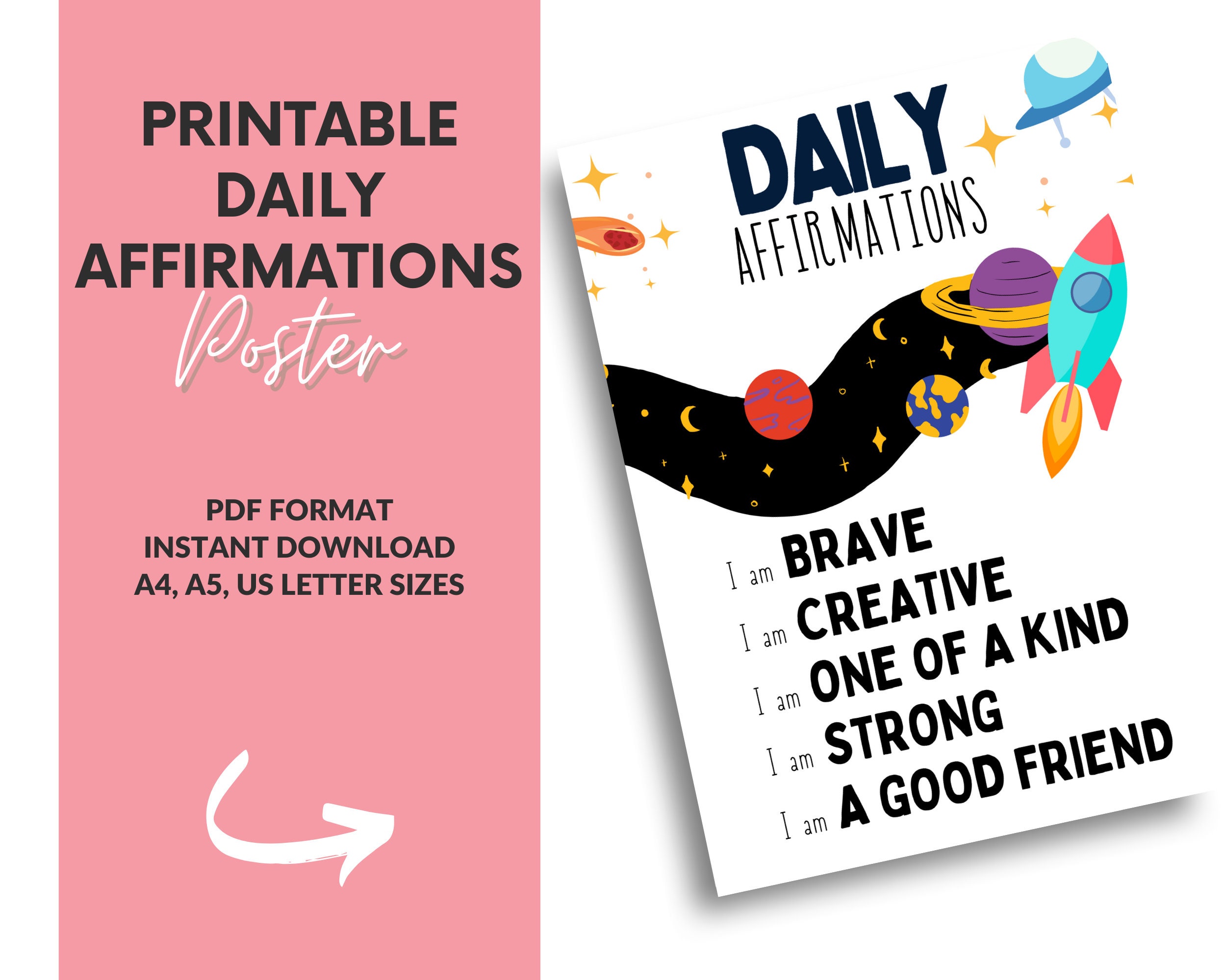 Printable Daily Affirmations Poster for Kids Mental Health Feelings ...