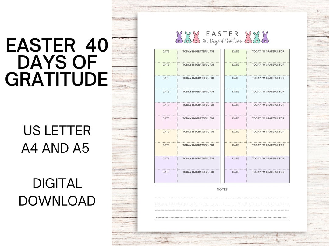 Easter 40 Days of Gratitude Printable | Daily Gratitude With Easter ...