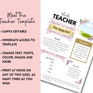 Editable Meet the Teacher Template - Pink Floral - Personalize in Canva ...