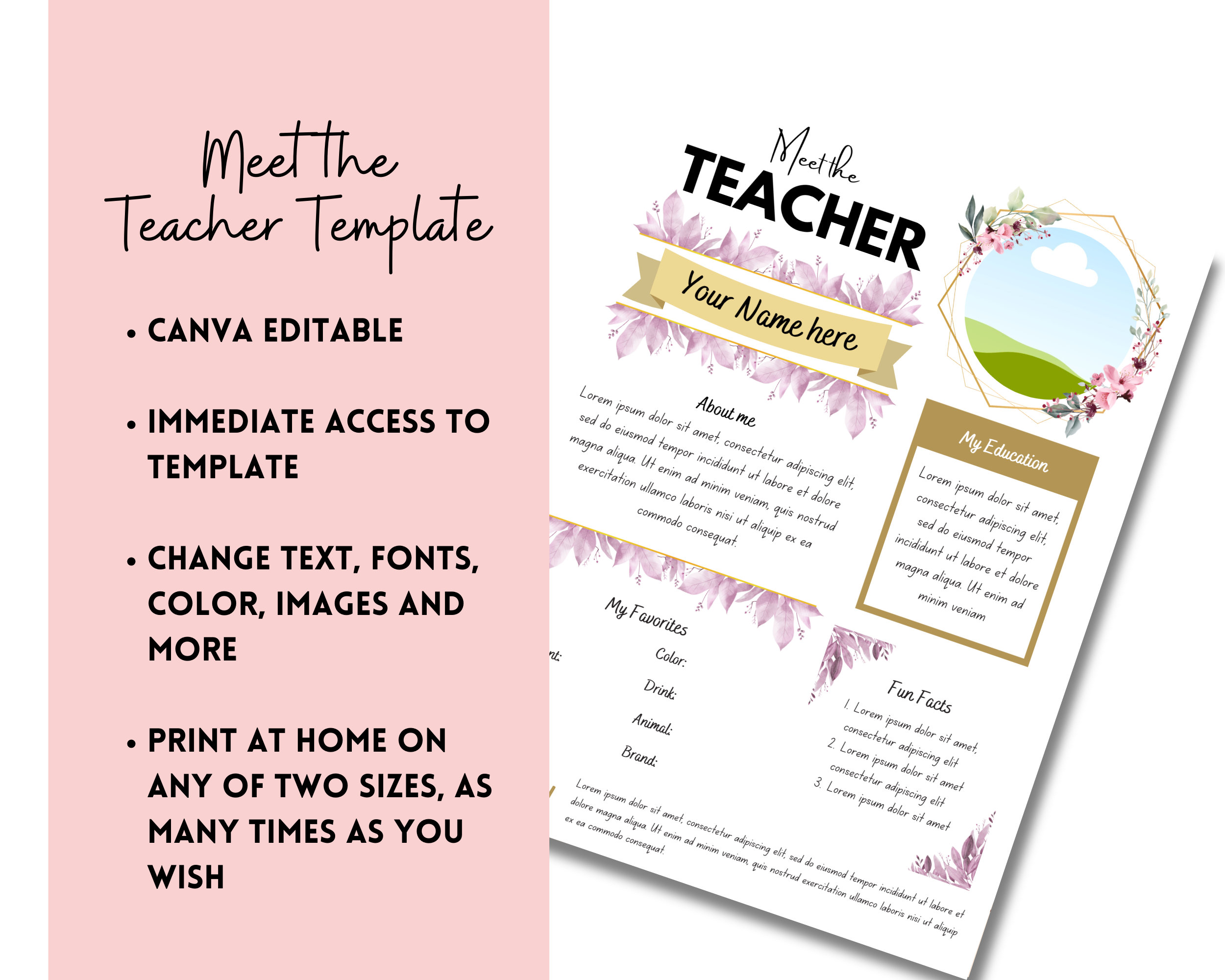 Editable Meet the Teacher Template - Pink Floral - Personalize in Canva ...