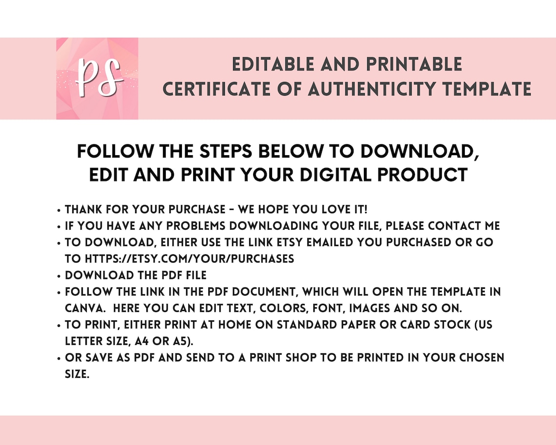 Editable Certificate of Authenticity Template for Artists and Artwork ...