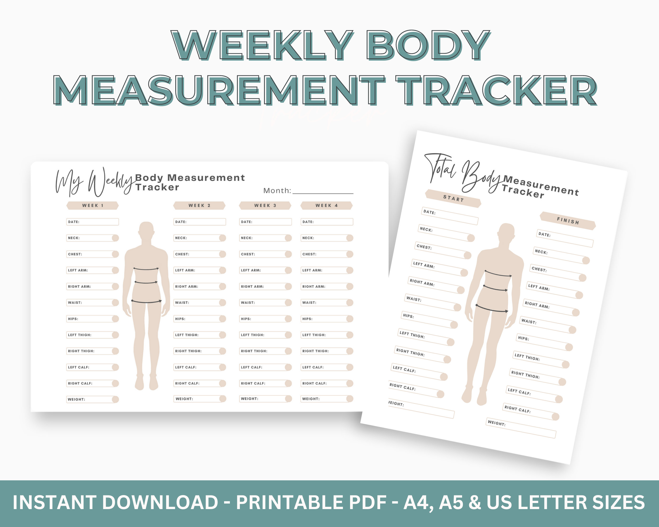 Weekly Body Measurement Tracker Printable Mens Neutral Minimal Track 11 ...