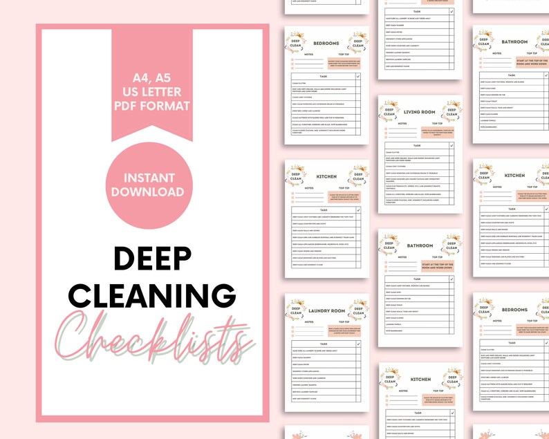 Printable Deep Cleaning Checklists | House Cleaning Checklist Kit ...