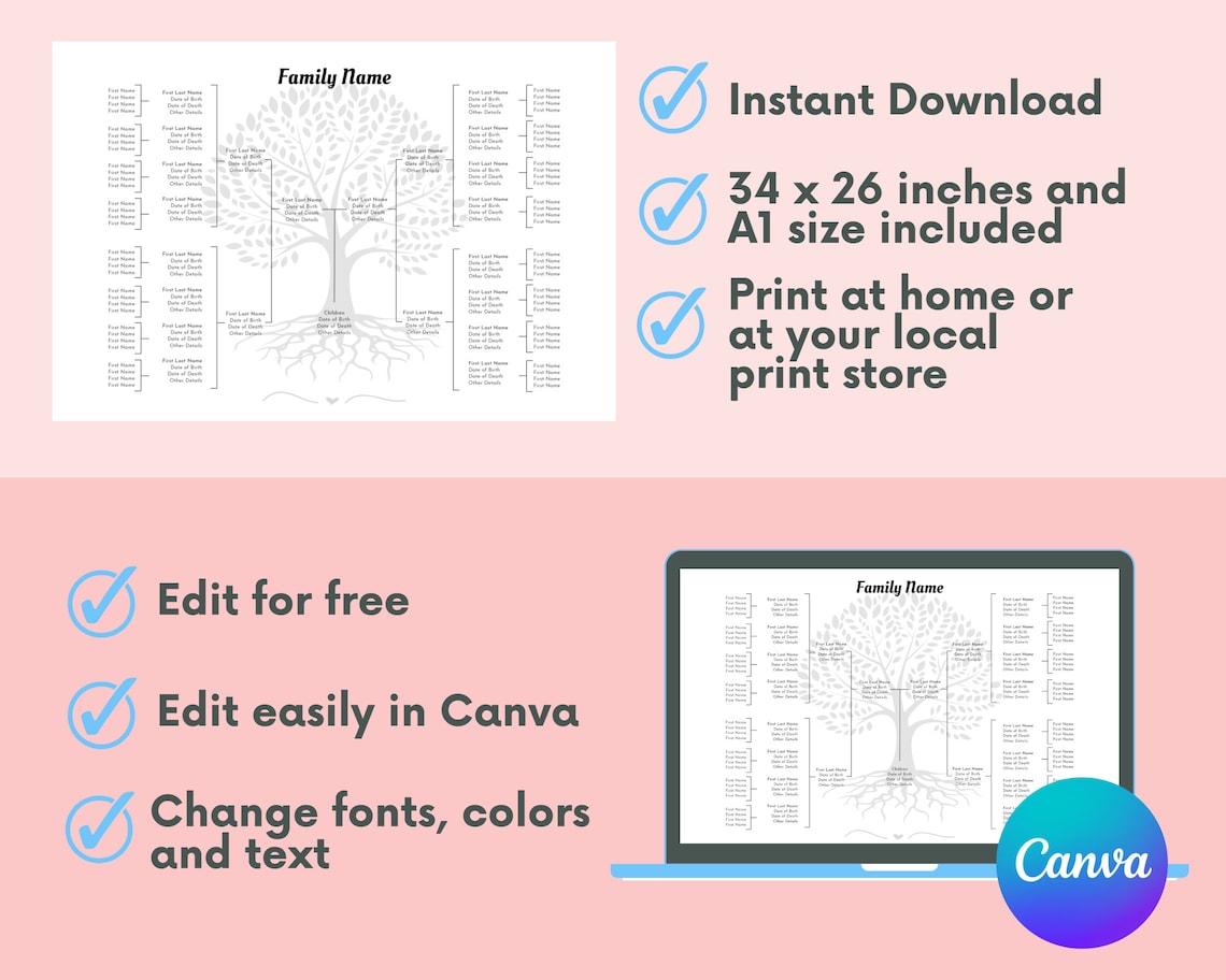 Editable Family Tree Template - Family Tree Chart Printable - 5 ...