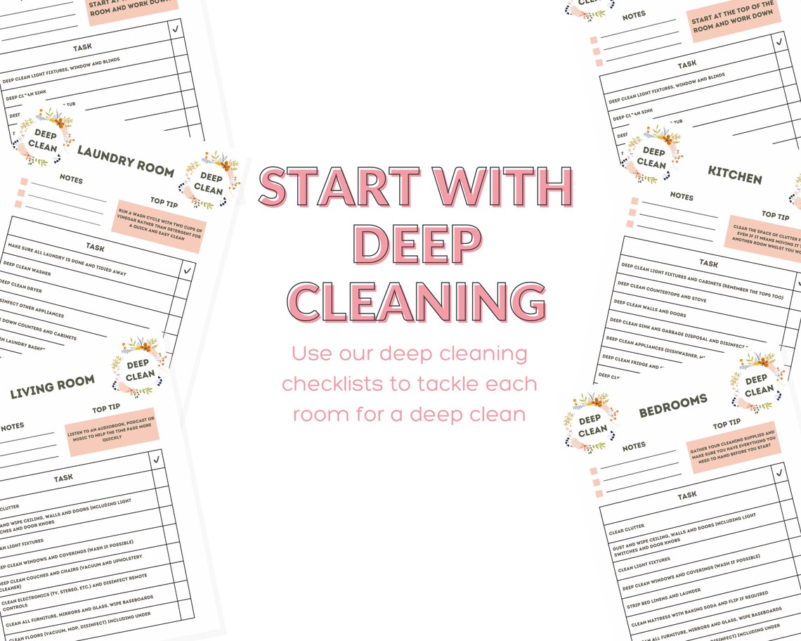 Printable House Cleaning Planner Checklist Kit Deep Cleaning Checklists Chore Chart Cleaning ...