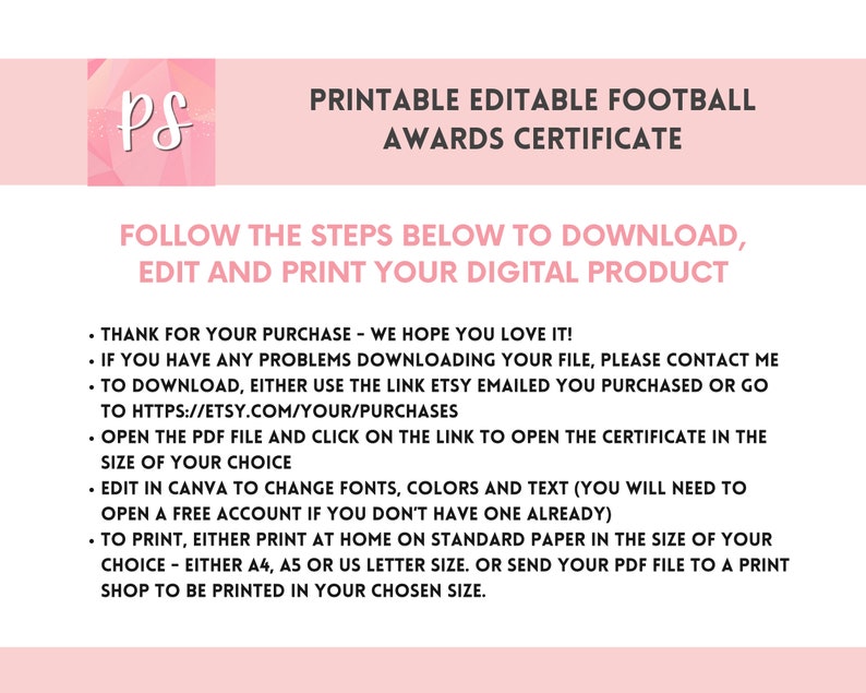 Editable Printable Football Awards Certificate Personalise ...