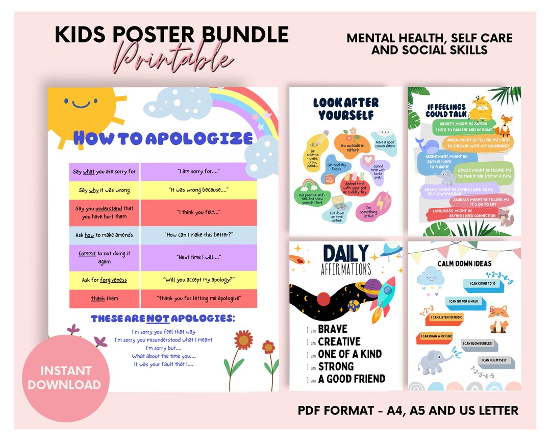 Printable Kids Poster Bundle - Feelings Poster - How to Apologize ...