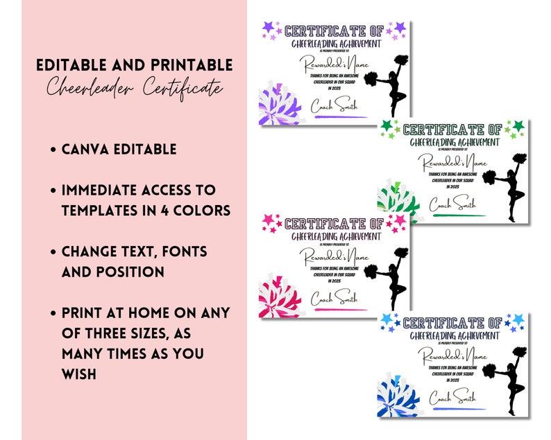 Cheerleading Awards Certificate Editable Printable - Cheer ...