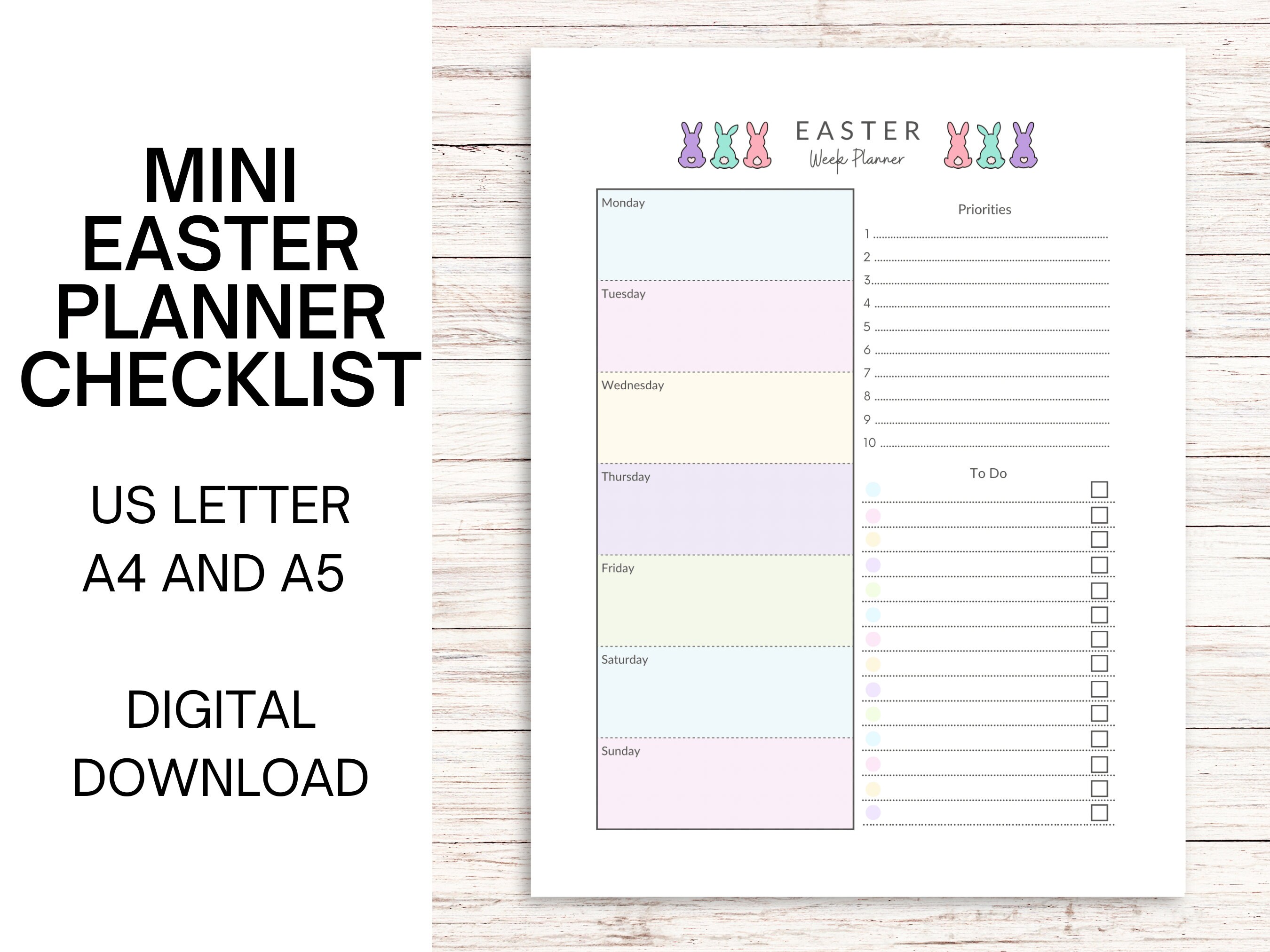 Mini Easter Planner and Checklist Daily Planner, Weekly Planner, Easter ...