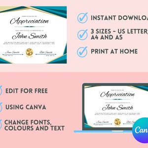 Editable Printable Certificate of Appreciation Template in Size 8.5 X ...