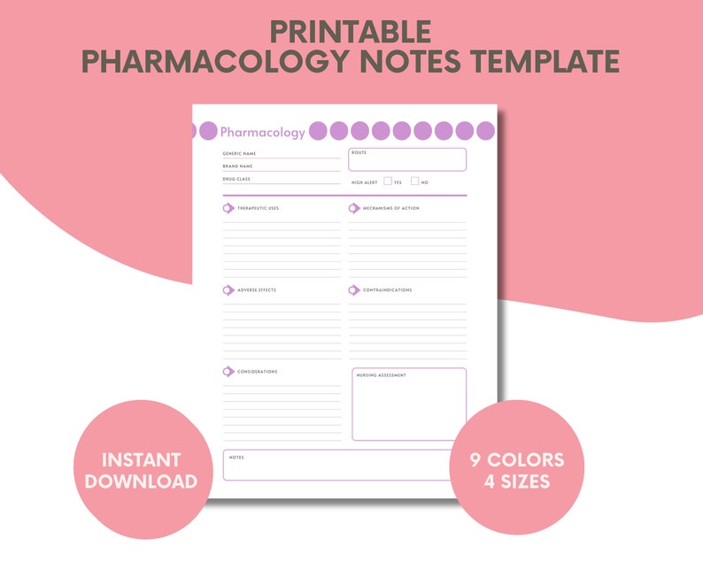Pharmacology Template Notes - Nursing - Study Guide Aid - Nurse in the ...