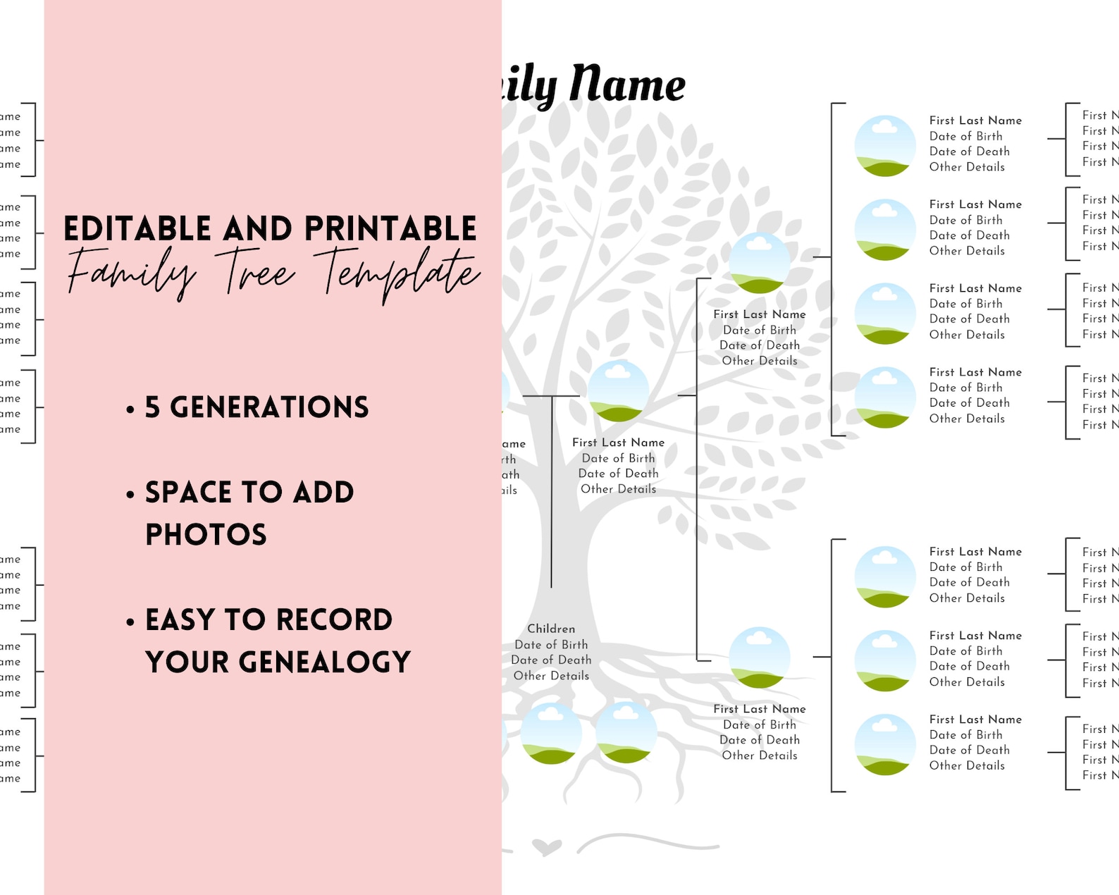 Editable Family Tree Template - Family Tree Chart Printable - 5 ...