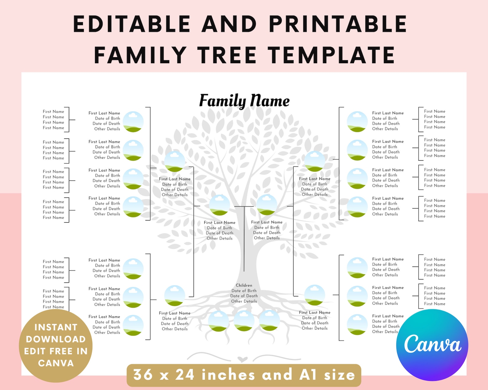 Editable Family Tree Template - Family Tree Chart Printable - 5 ...