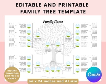 Editable Family Tree Template - Family Tree Chart Printable - 5 ...
