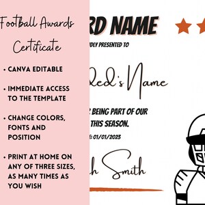 Editable Printable Football Awards Certificate Personalise ...