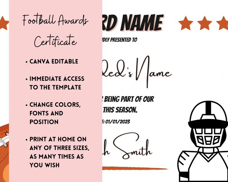 Editable Printable Football Awards Certificate | Personalise ...