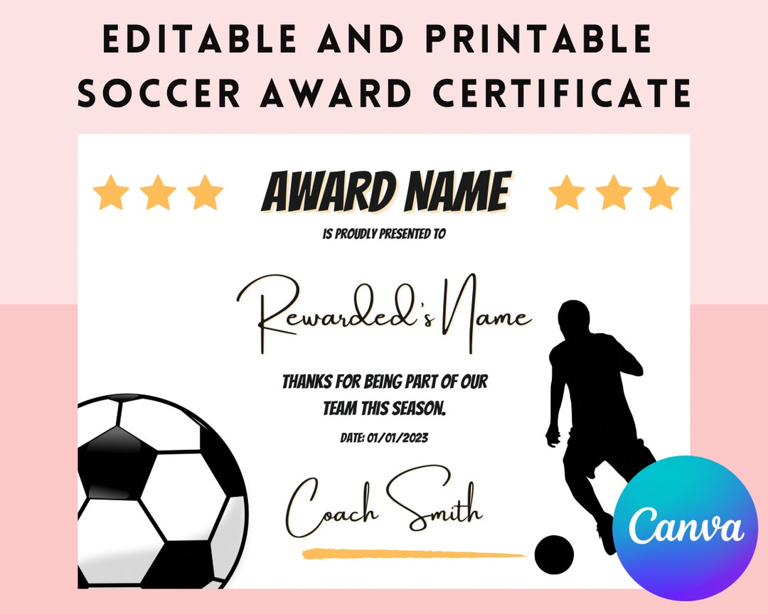Editable Printable Soccer Awards Certificate | Personalise ...