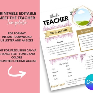 Editable Meet the Teacher Template - Pink Floral - Personalize in Canva ...